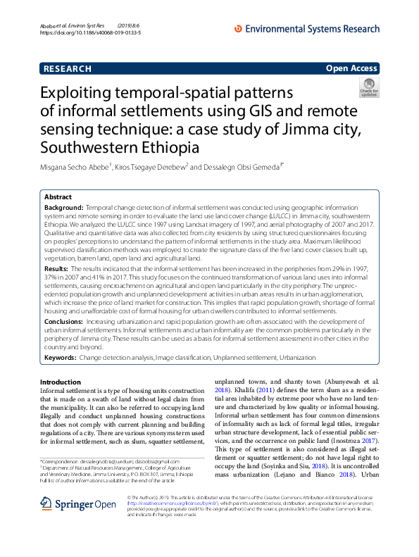Pdf Exploiting Temporal Spatial Patterns Of Informal Settlements Using Gis And Remote Sensing