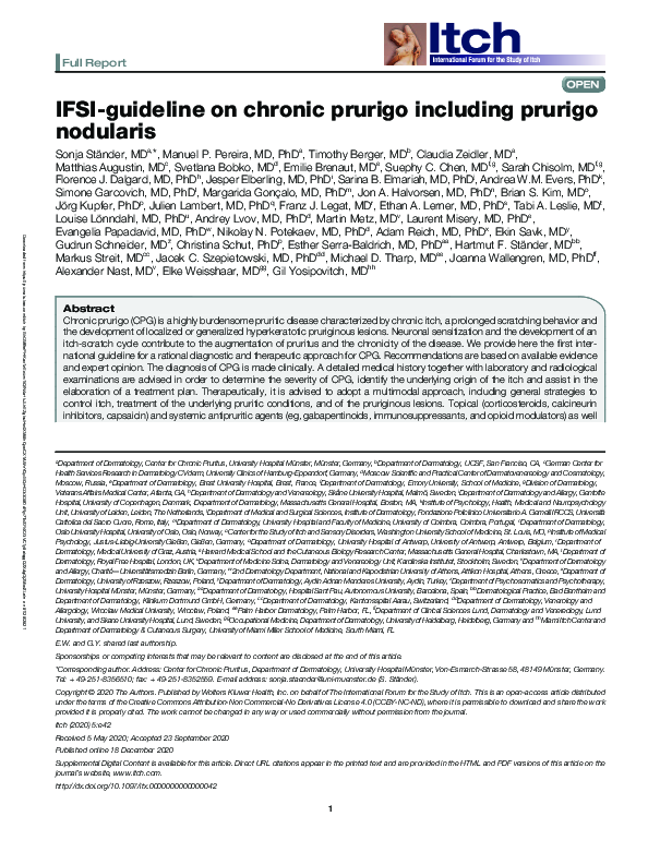 (PDF) IFSI-guideline on chronic prurigo including prurigo nodularis