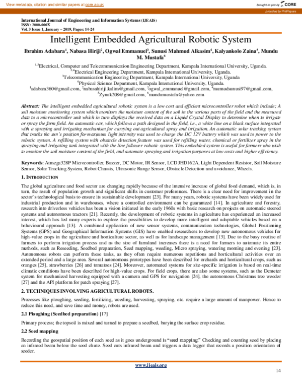 (PDF) Intelligent Embedded Agricultural Robotic System