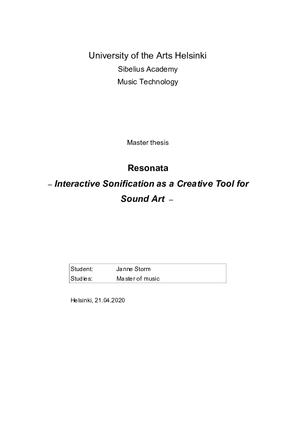 (PDF) Resonata Interactive Sonification as a Creative Tool for Sound Art