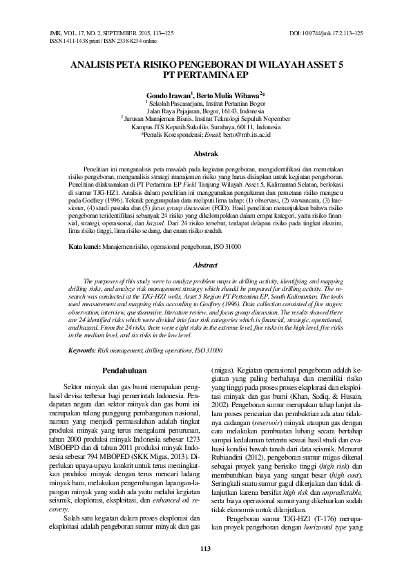 (PDF) Analisis Peta Risiko Pengeboran DI Wilayah Asset 5 PT Pertamina Ep