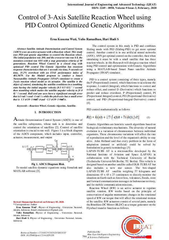 (PDF) Control of 3-Axis Satellite Reaction Wheel using PID Control ... (PDF) Control of 3-Axis Satellite Reaction Wheel using PID Control ...