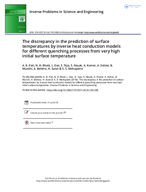 Pdf The Discrepancy In The Prediction Of Surface Temperatures By Inverse Heat Conduction