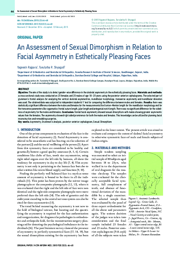 (PDF) An Assessment of Sexual Dimorphism in Relation to Facial ...