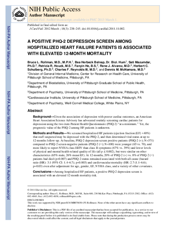(PDF) A Positive 2-Item Patient Health Questionnaire Depression Screen ...