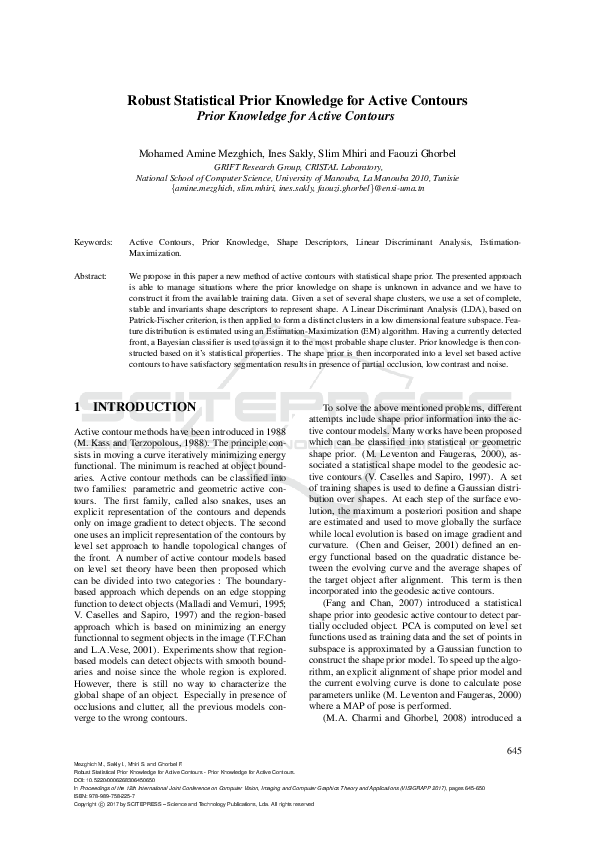 (PDF) Robust Statistical Prior Knowledge for Active Contours - Prior Knowledge for Active Contours