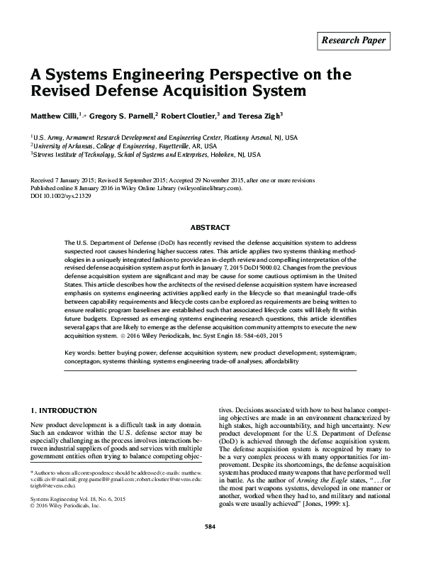 (PDF) A Systems Engineering Perspective on the Revised Defense ...