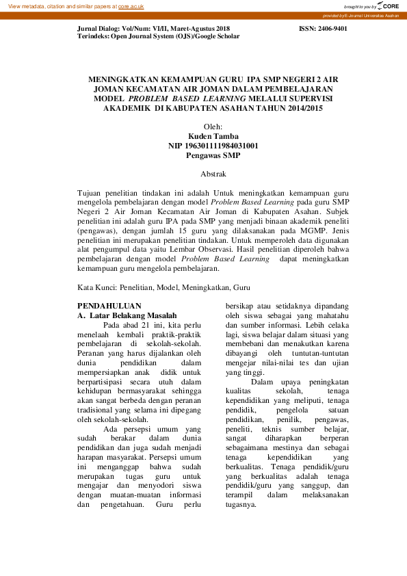 (PDF) Meningkatkan Kemampuan Guru Ipa SMP Negeri 2 Air Joman Kecamatan Air Joman Dalam ...