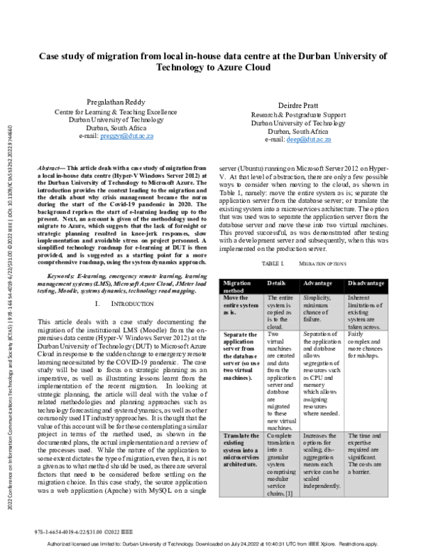 (PDF) Case study of migration from local in-house data centre at the ...