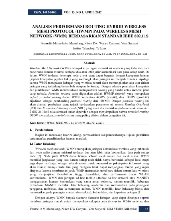 (PDF) Analisis Performansi Routing Hybrid Wireless Mesh Protocol (HWMP) pada Wireless Mesh ...
