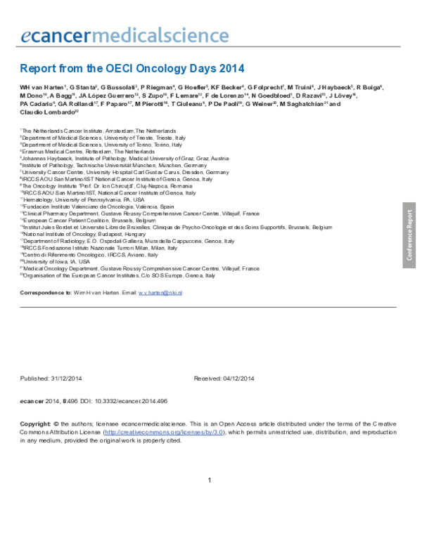 (PDF) Report from the OECI Oncology Days 2014