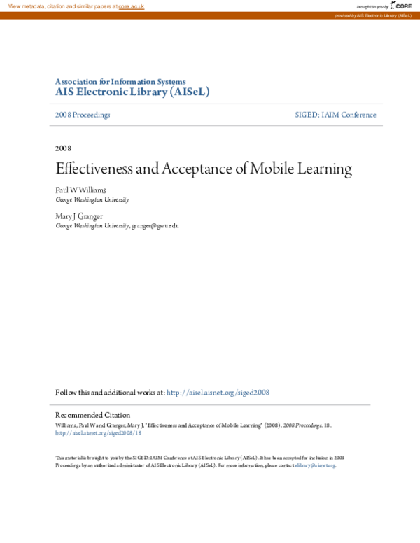 (PDF) Effectiveness and Acceptance of Mobile Learning