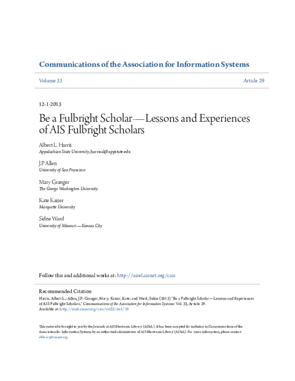(PDF) Be a Fulbright Scholar—Lessons and Experiences of AIS Fulbright Scholars