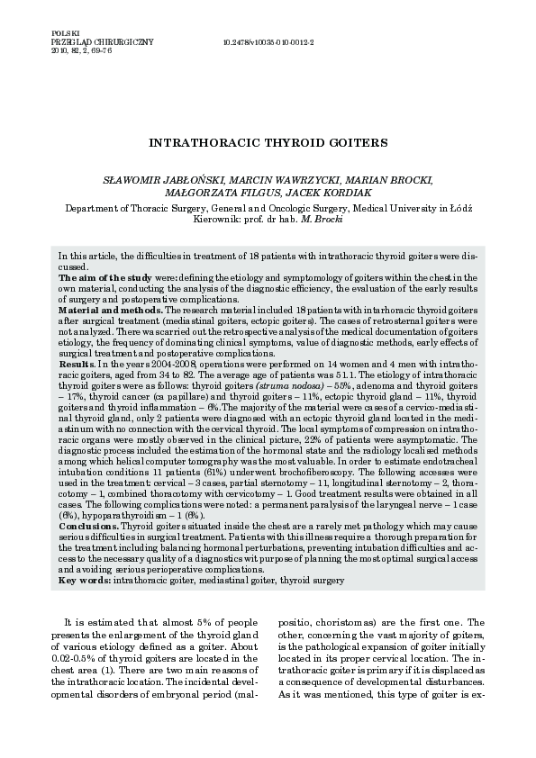 (PDF) Intrathoracic Thyroid Goiters