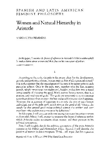 (PDF) Women and Natural Hierarchy in Aristotle