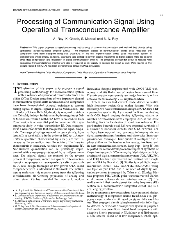 (PDF) Processing of Communication Signal Using Operational Transconductance Amplifier ...