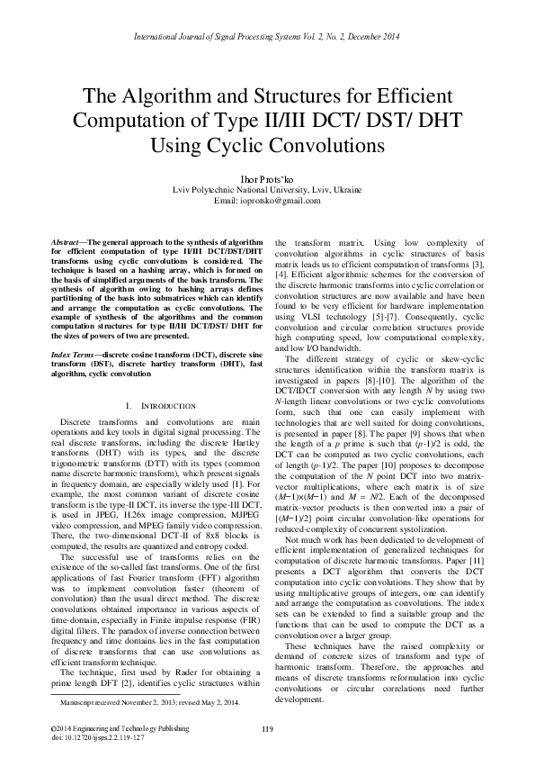 (PDF) The Algorithm and Structures for Efficient Computation of Type II/III DCT/ DST/ DHT Using ...