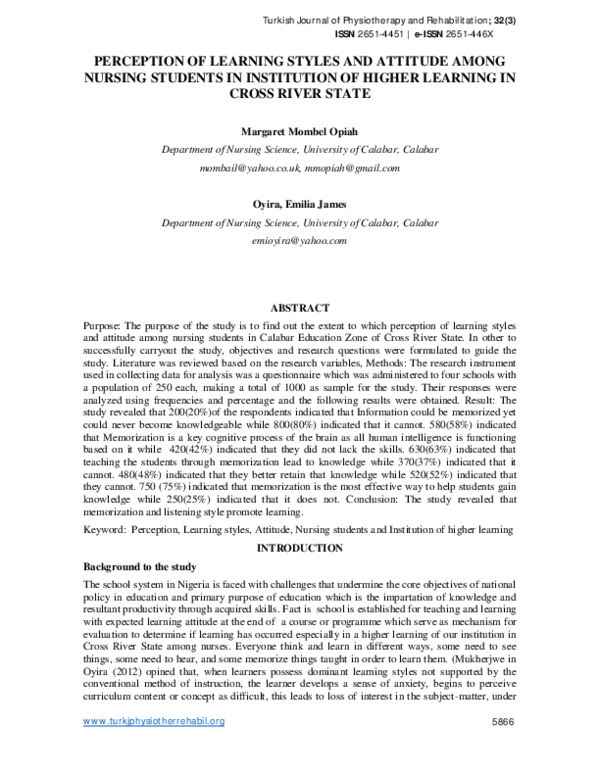 (PDF) Perception of Learning Styles and Attitude Among Nursing Students ...