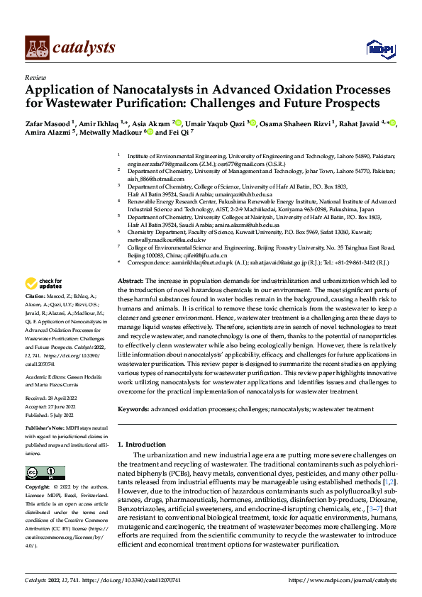 (PDF) Application of Nanocatalysts in Advanced Oxidation Processes for ...
