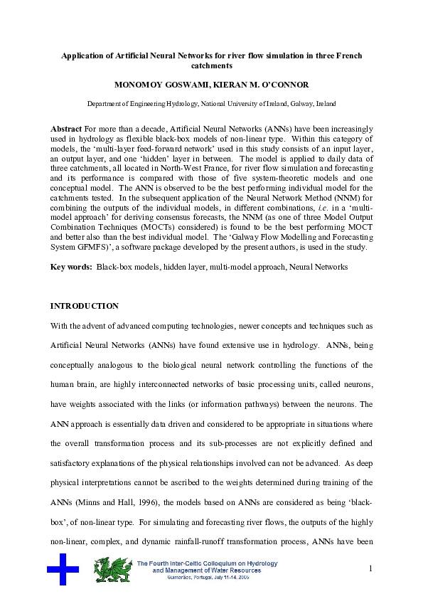 Pdf Application Of Artificial Neural Networks For River Flow Simulation In Three French