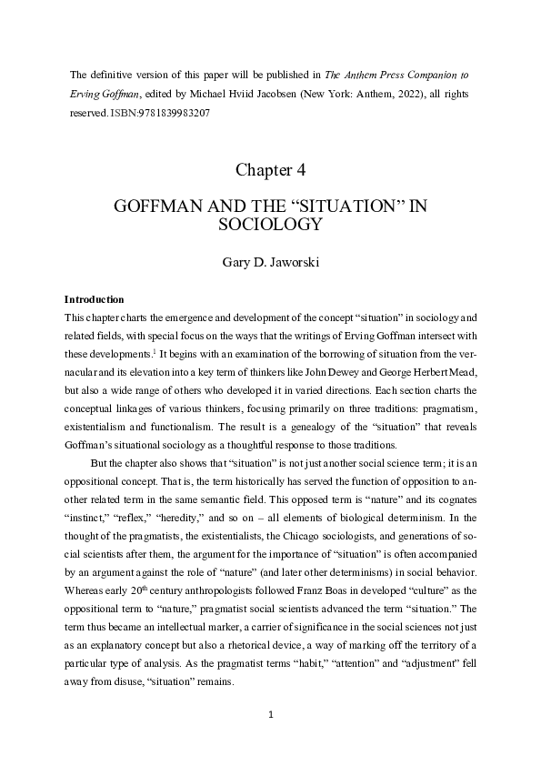 (PDF) Goffman and the "situation" in sociology