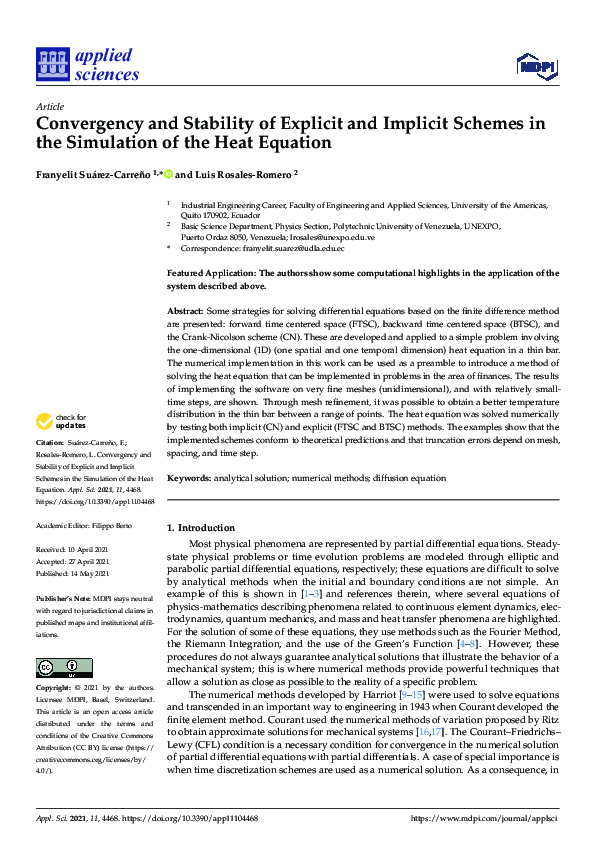 (PDF) Convergency and Stability of Explicit and Implicit Schemes in the Simulation of the Heat ...
