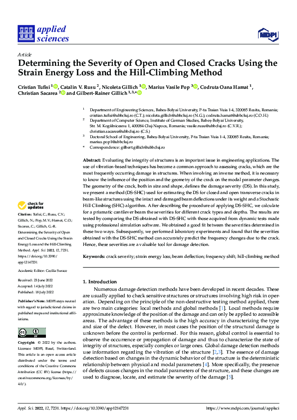 (PDF) Determining the Severity of Open and Closed Cracks Using the Strain Energy Loss and the ...