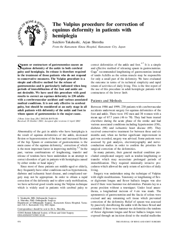 (PDF) The Vulpius procedure for correction of equinus deformity in ...