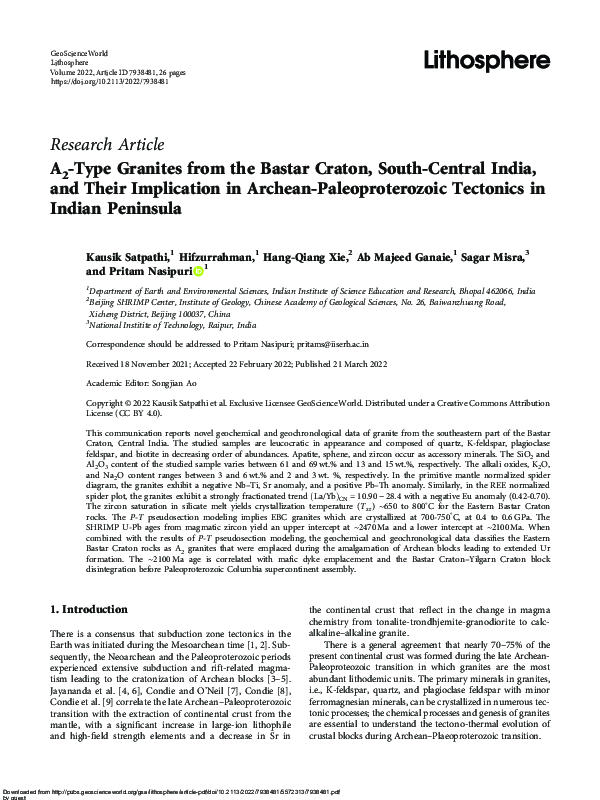 (PDF) A2-Type Granites from the Bastar Craton, South-Central India, and ...
