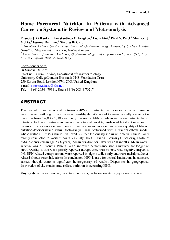 (PDF) Home Parenteral Nutrition in Patients with Advanced Cancer: A ...