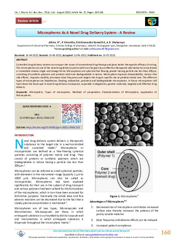 (PDF) -Microspheres as a novel drug delivery system-a review