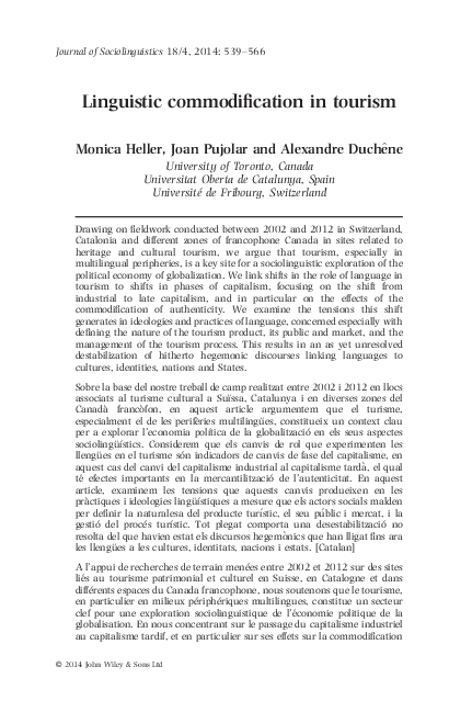 (PDF) Linguistic commodification in tourism
