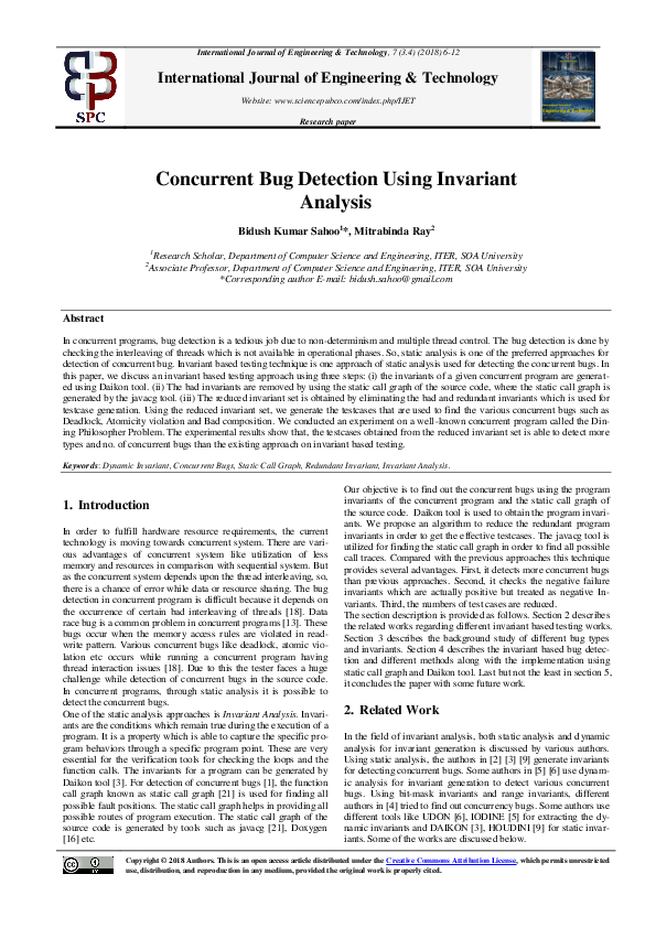 (PDF) Concurrent Bug Detection Using Invariant Analysis | Bidush Sahoo - Academia.edu