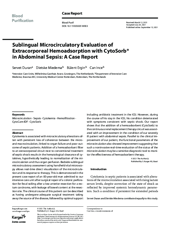 Pdf Sublingual Microcirculatory Evaluation Of Extracorporeal