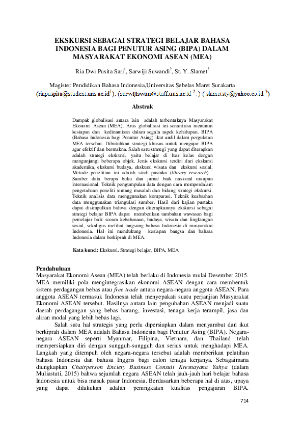 (PDF) Ekskursi Sebagai Strategi Belajar Bahasa Indonesia Bagi Penutur Asing (Bipa) Dalam ...