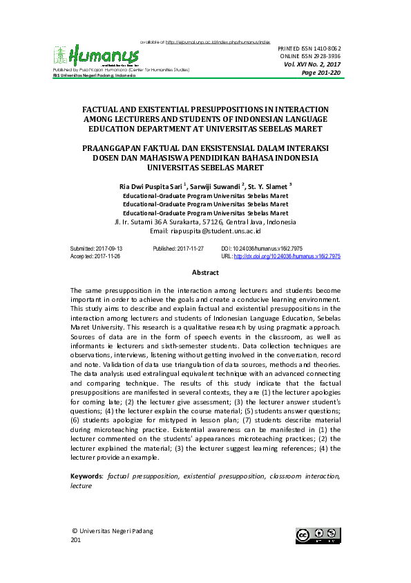 (PDF) Factual and Existential Presuppositions in Interaction Among ...