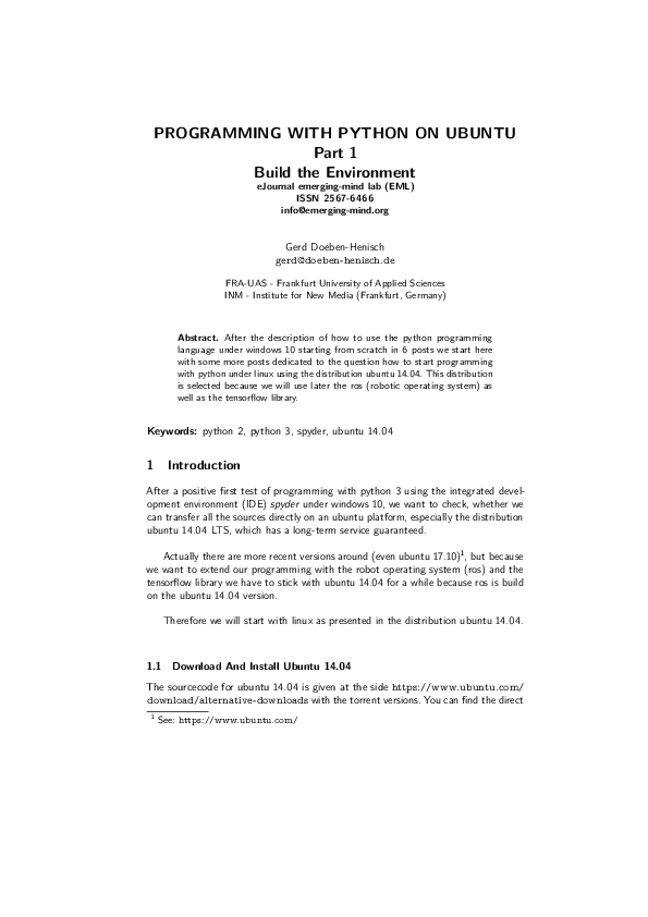 (PDF) PROGRAMMING WITH PYTHON ON UBUNTU Part Build the Environment ...