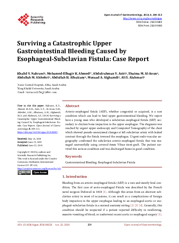 (PDF) Surviving a Catastrophic Upper Gastrointestinal Bleeding Caused ...
