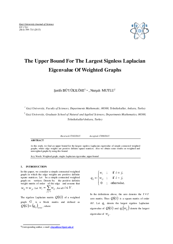 (PDF) The Upper Bound for the Largest Signless Laplacian Eigenvalue of Weighted Graphs | şerife ...