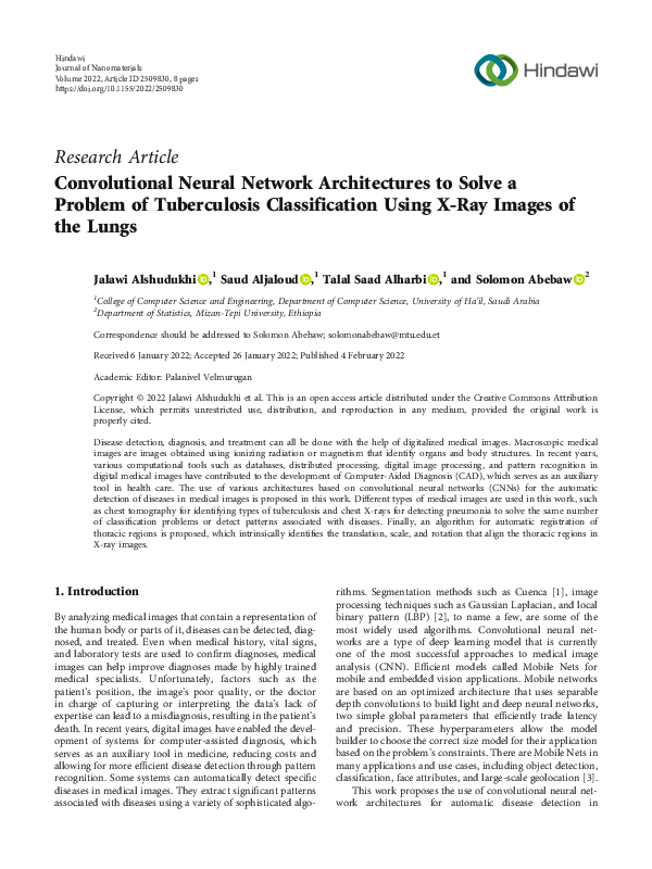 (PDF) Convolutional Neural Network Architectures to Solve a Problem of Tuberculosis ...