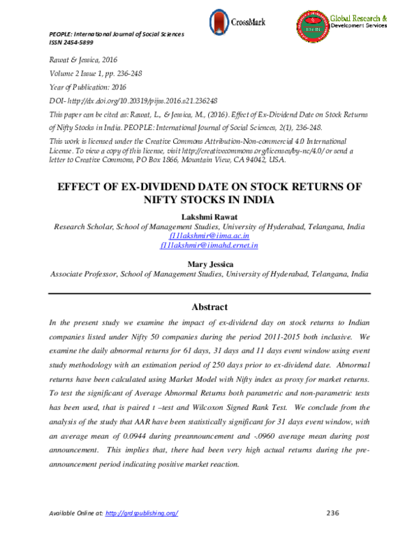 (PDF) Effect of Ex-Dividend Date on Stock Returns of Nifty Stocks in India
