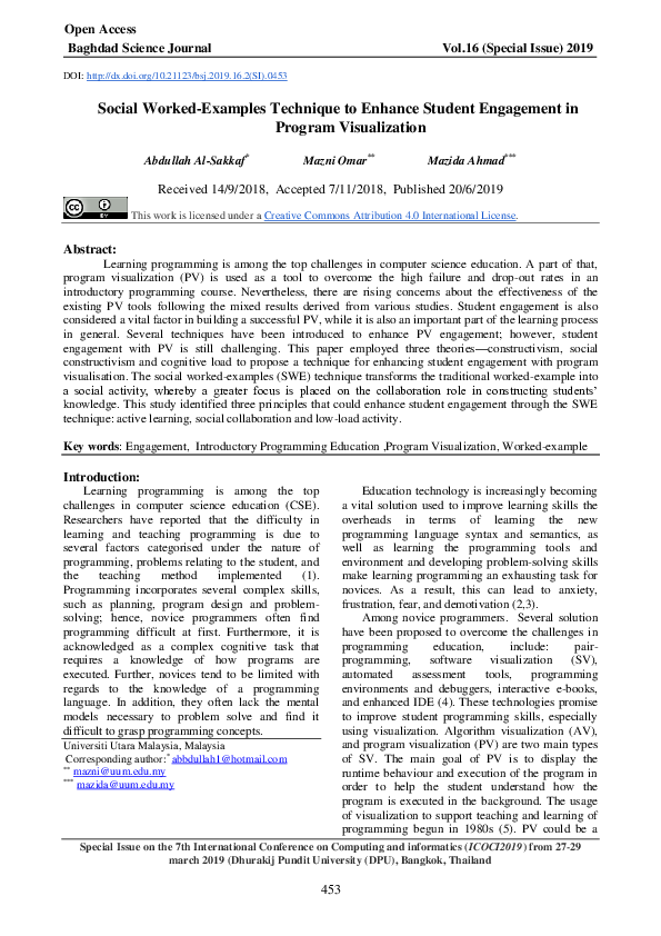 (PDF) Social Worked-Examples Technique to Enhance Student Engagement in Program Visualization