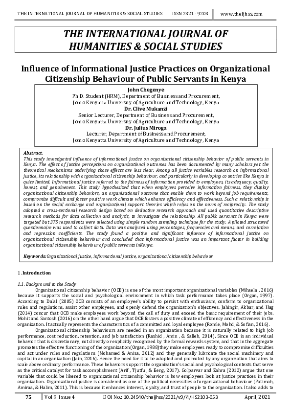 (PDF) Influence of Informational Justice Practices on Organizational ...