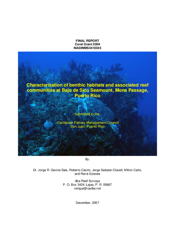 (PDF) Characterization of benthic habitats and associated reef communities at Bajo de Sico ...