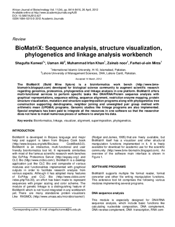 BioMatriX: Sequence analysis, structure visualization, phylogenetics ...