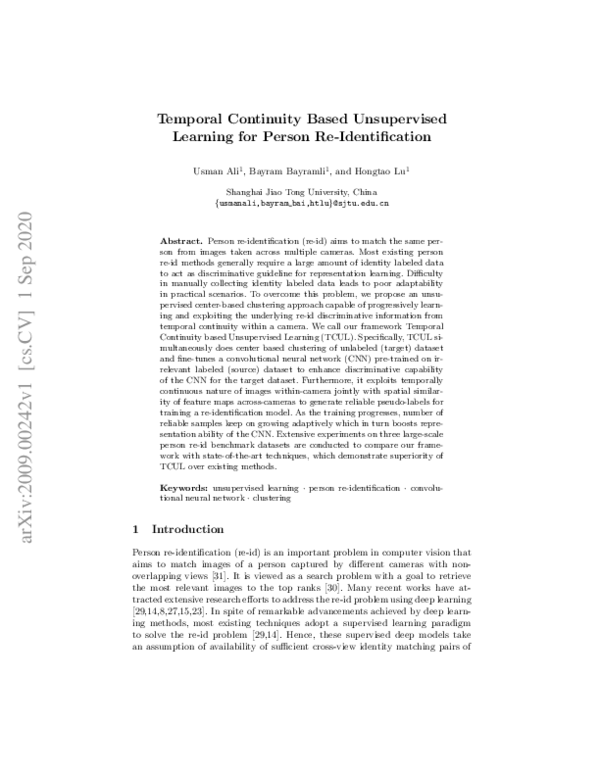 (PDF) Temporal Continuity Based Unsupervised Learning for Person Re ... (PDF) Temporal Continuity Based Unsupervised Learning for Person Re ...