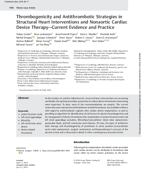 (PDF) Thrombogenicity and Antithrombotic Strategies in Structural Heart ...
