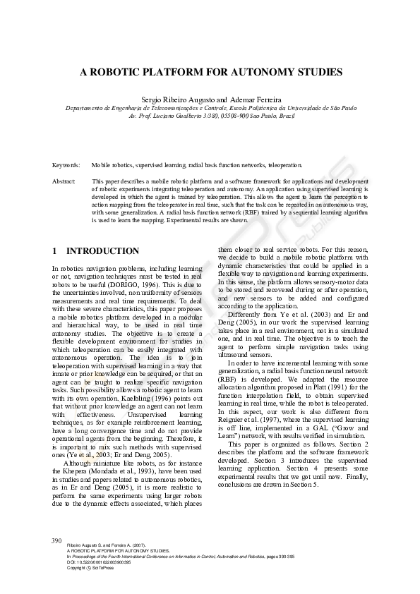 (PDF) A Robotic Platform for Autonomy Studies