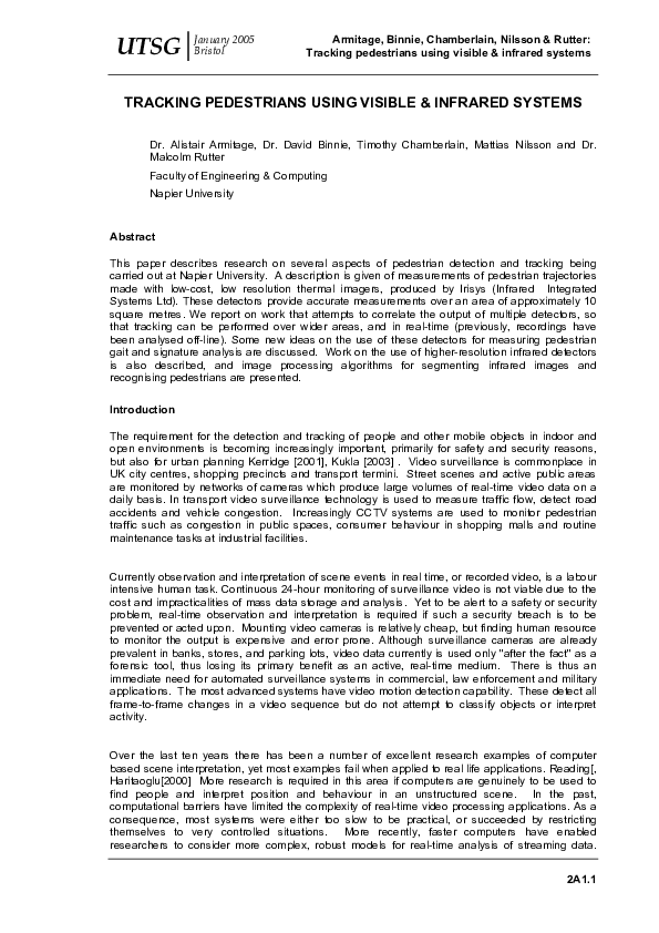 (PDF) Tracking Pedestrians Using Visible & Infrared Systems | David ...