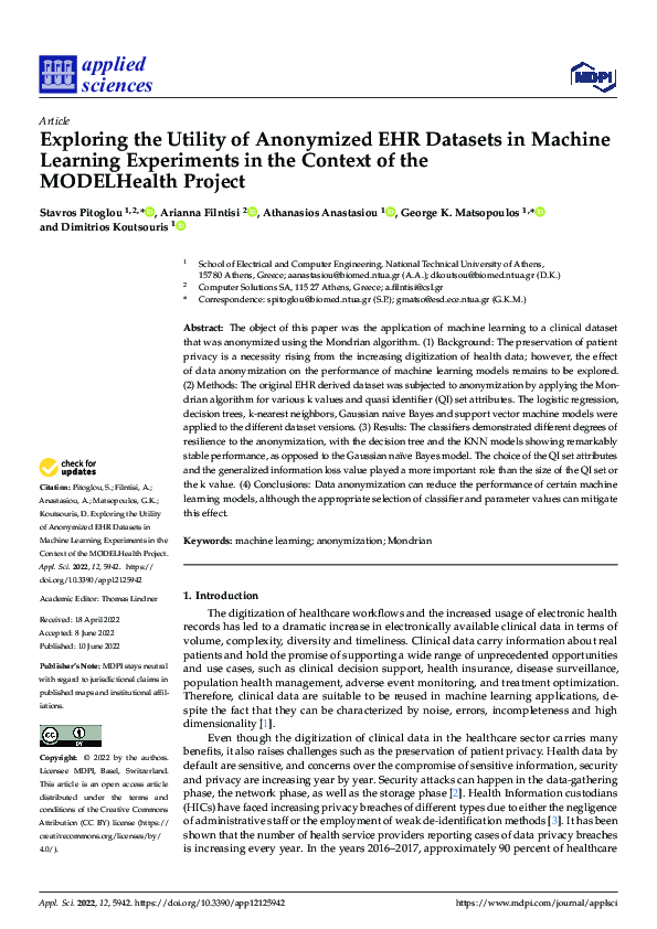 (PDF) Exploring the Utility of Anonymized EHR Datasets in Machine Learning Experiments in the ...